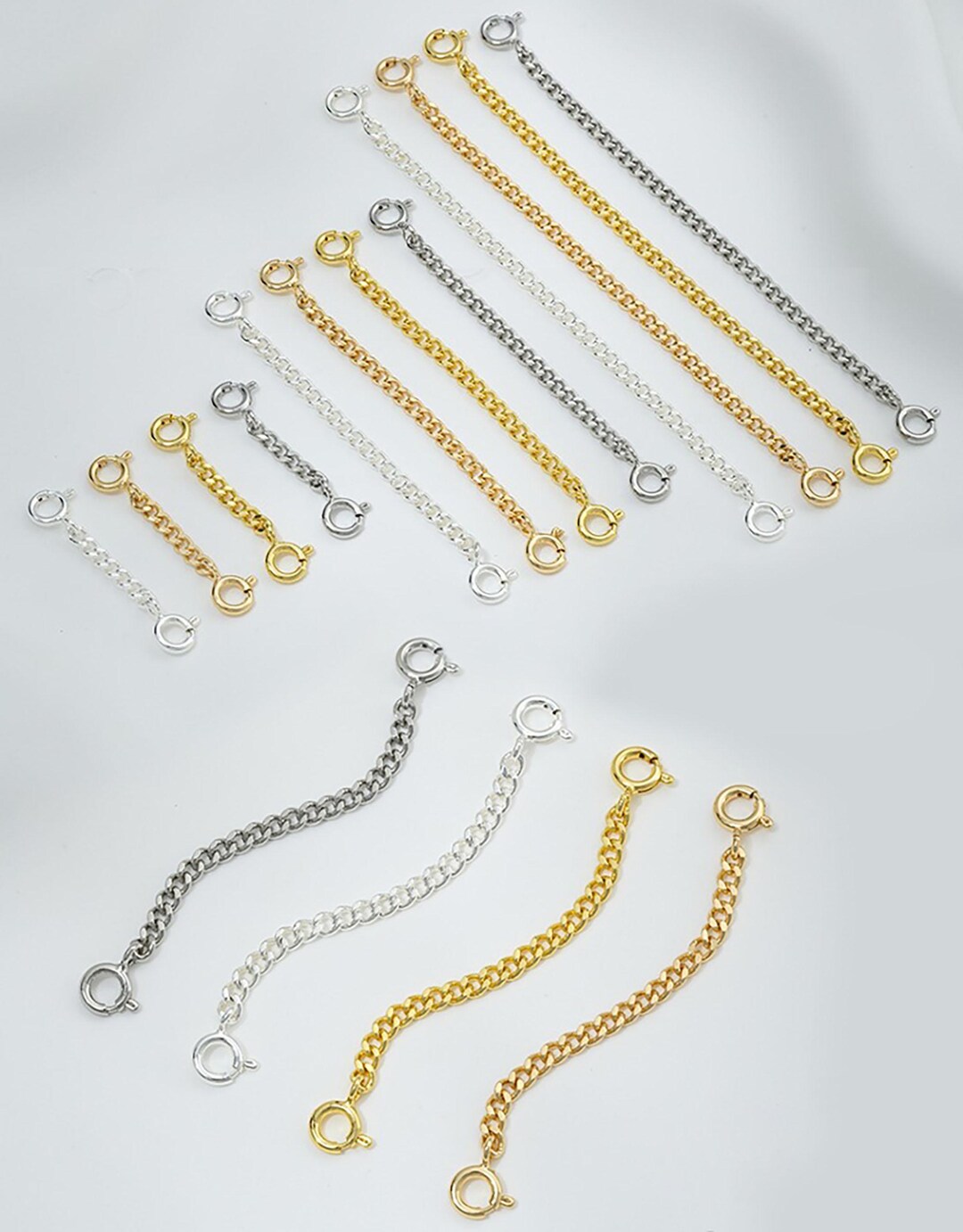 14K Gold Plated Curb Chain Extensions W/ Double Lobster Clasp, Curb ...