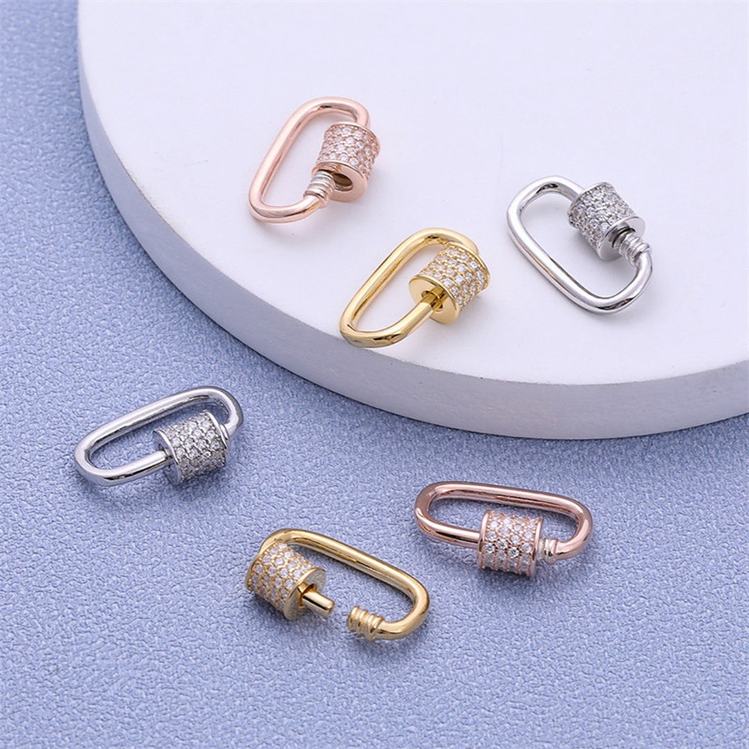 Sterling Silver CZ Rectangle Screw Clasps, 925 Silver Oval Screw Clasps ...