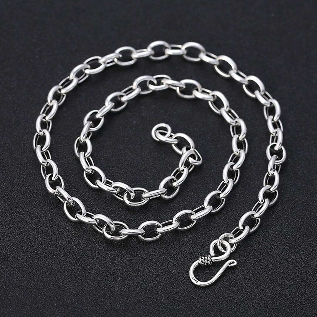 Sterling Silver Oval Rolo Chain,s925 Silver Oval Chain With S Clasp ...
