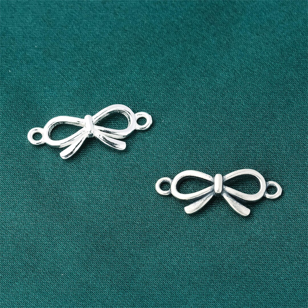 Sterling Silver Hollow Bow Connector Charm, Bow Knot Bracelet, Ribbon ...