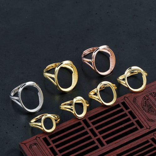 Ring Blanks 5 Brass Ox oxidized Floral Style 6 Oval Glue | Etsy