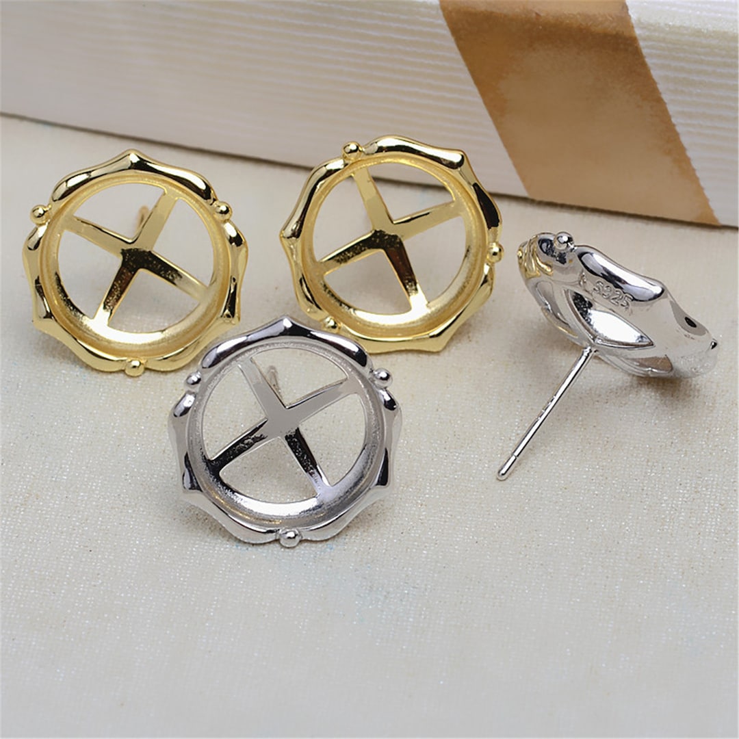 Sterling Silver Plain Earring Settings, S925 Silver Round Post Earring ...
