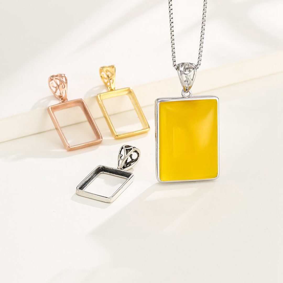 Sterling Silver Rectangle Bezel Pendant Setting, Cabochon Settings ...