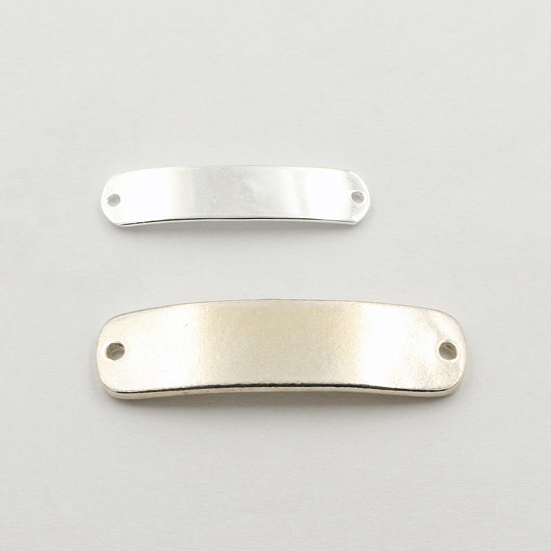 Sterling Silver Curve Bar Connector Charm, S925 Silver Rectangle ...