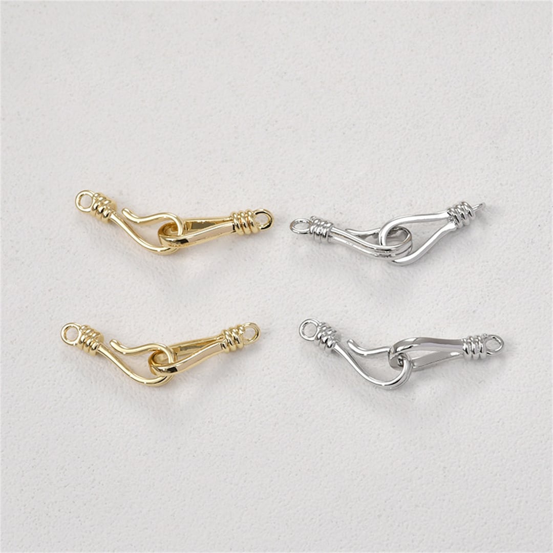 14K Gold Plated Fish Hook Clasps & Oval Connector, Gold Tone S Hook ...