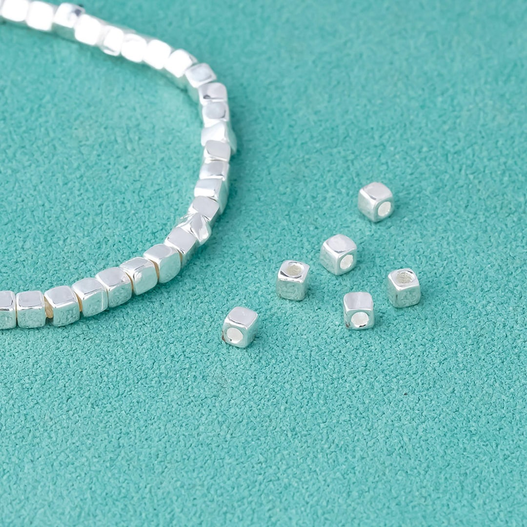 Sterling Silver Square Bead,s925 Silver Cube Beads, Plain Bead, Cubic ...