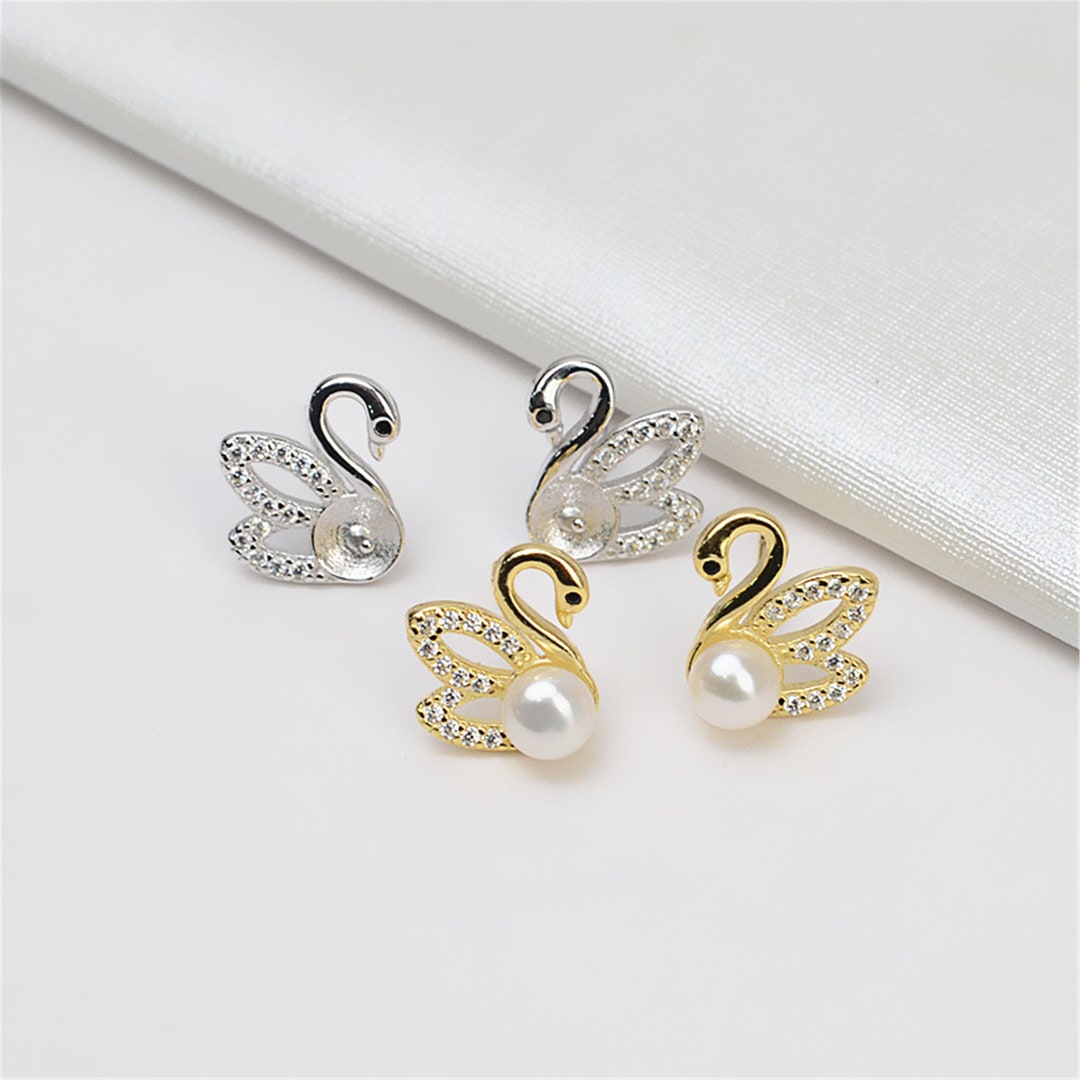 Sterling Silver CZ Swan Earrings Settings, Swan Post Earring, Swan Ear ...