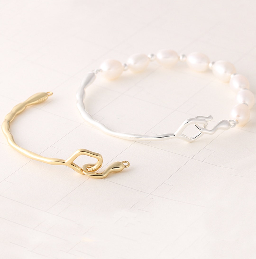 Sterling Silver Bangle Bracelet, Unfinished Half Bangle Bracelet w/ Double Closed Loop ...