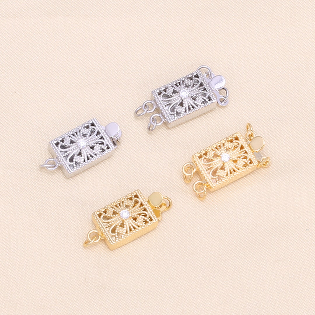 2pcs Sterling Silver Filigree Clasps, Rectangle Clasp, Round Filigree ...