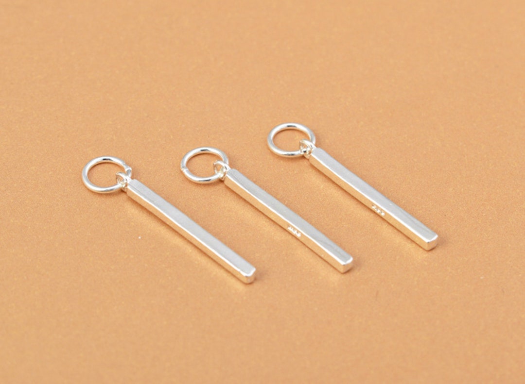 Sterling Silver Bar Charm, S925 Silver Stick Charm for Jewelry Making ...