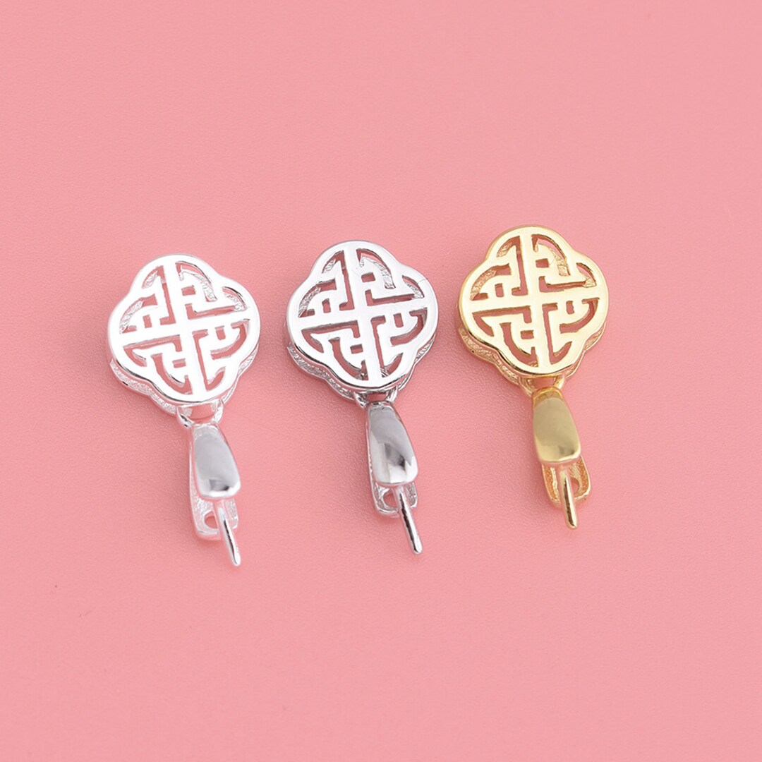 100pcs Sterling Silver Knot Pinch Bails, S925 Silver Lucky Charm Pinch Bail for Jewelry Making ...