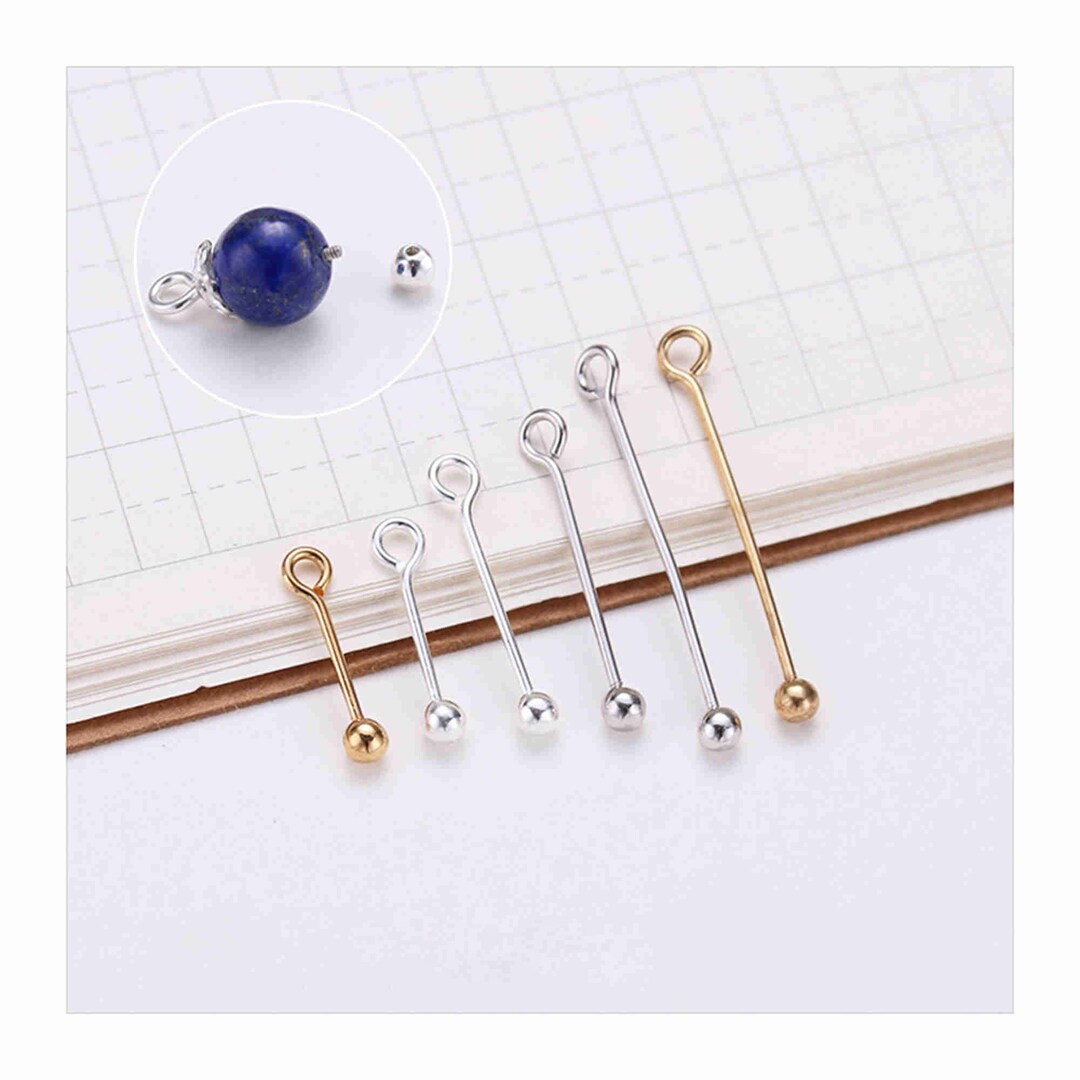 Sterling Silver Long Stick Charms W/ Open Ring and Ball Bead, S925 ...