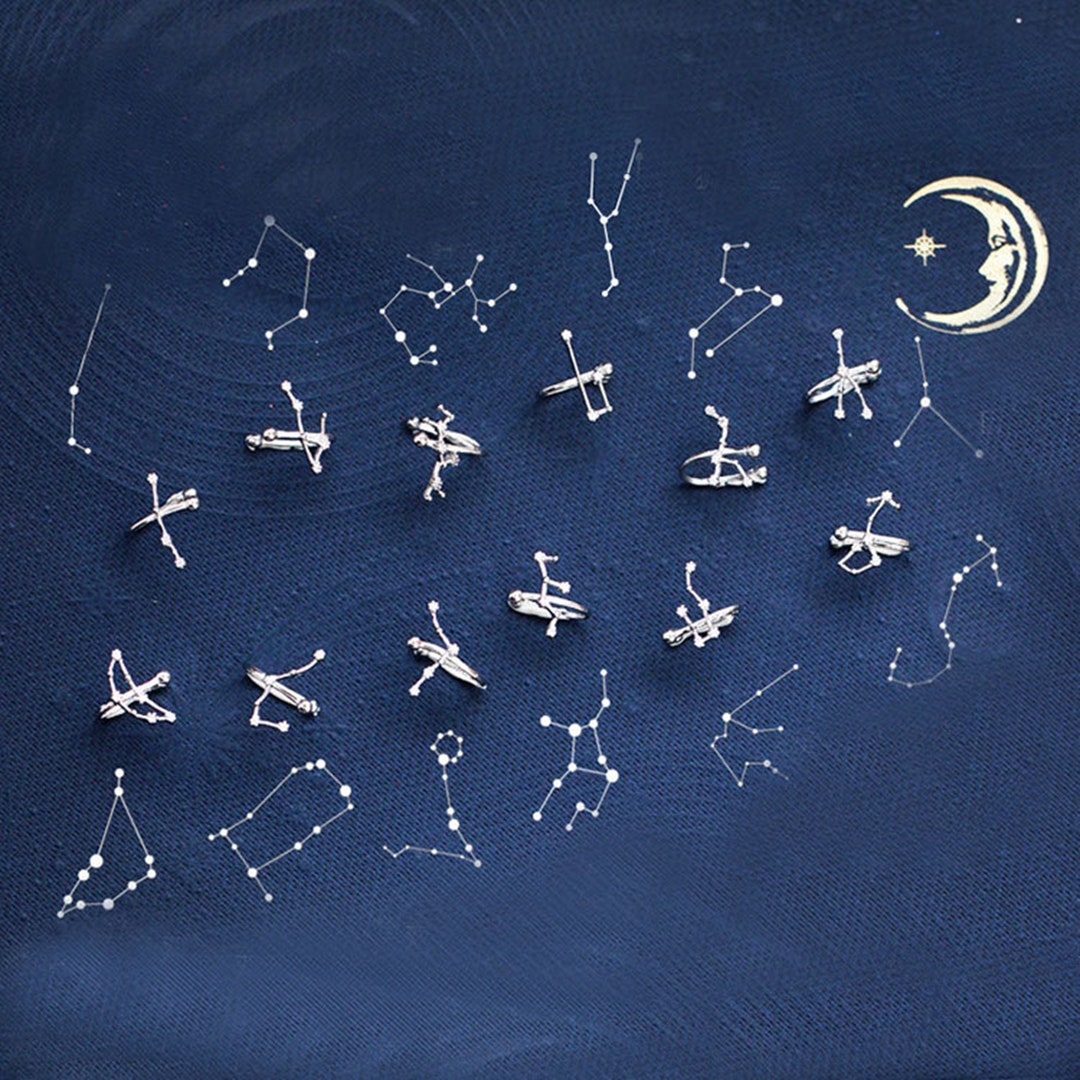 Sterling Silver CZ Zodiac Ear Cuff, 925 Silver Constellation Ear Cuff ...
