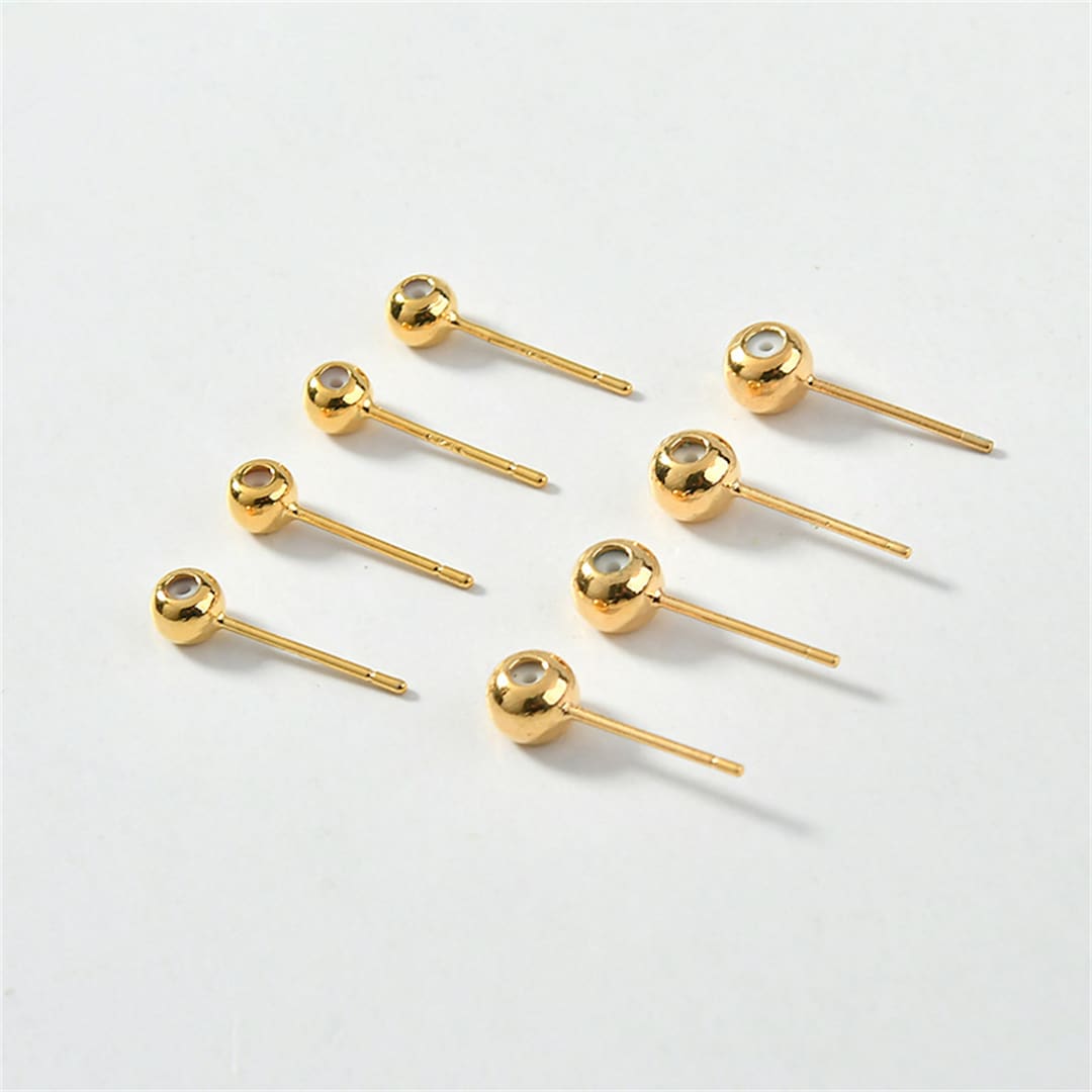 18K Gold Plated Silicone Ear Posts, Gold Tone Round Ball Post Earring ...