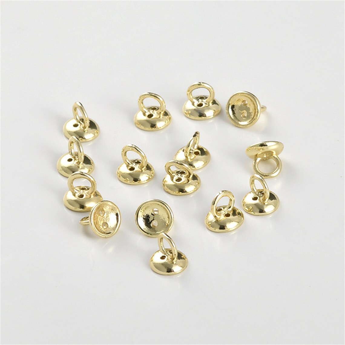 14K Gold Plated Bead End Cap With Loop,bead Cap,round Pendant Cap for ...
