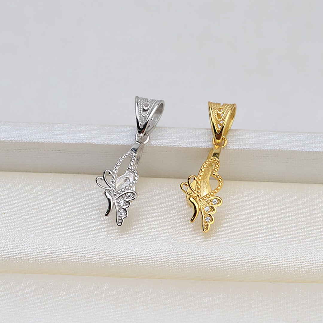 Sterling Silver CZ Butterfly Pinch Bails, S925 Silver Charm Pinch Bail for Supplies, Pendant ...