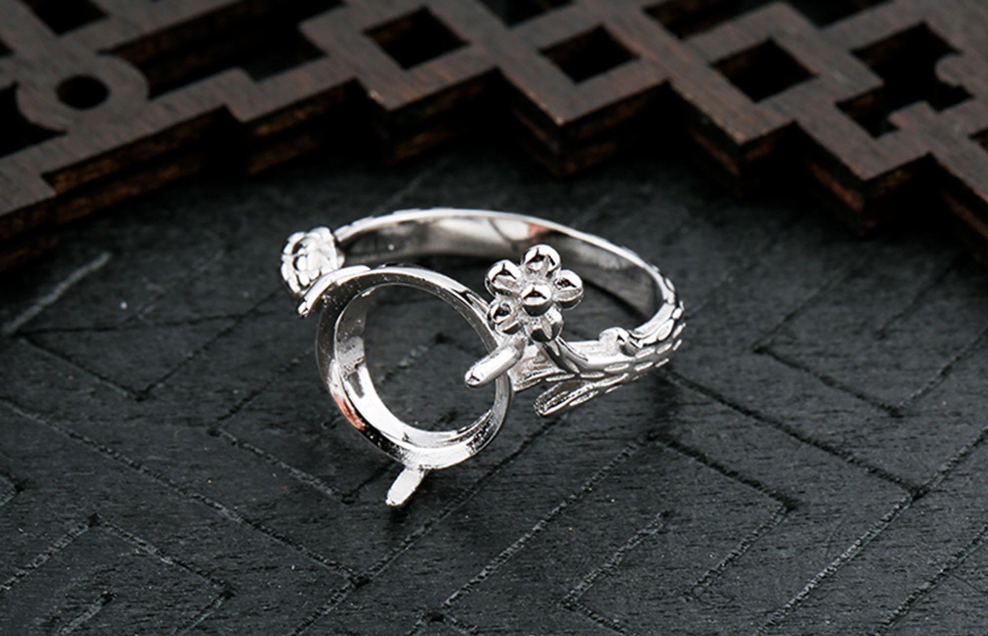 Sterling Silver Flower Ring Setting S925 Silver Round Bezel - Etsy