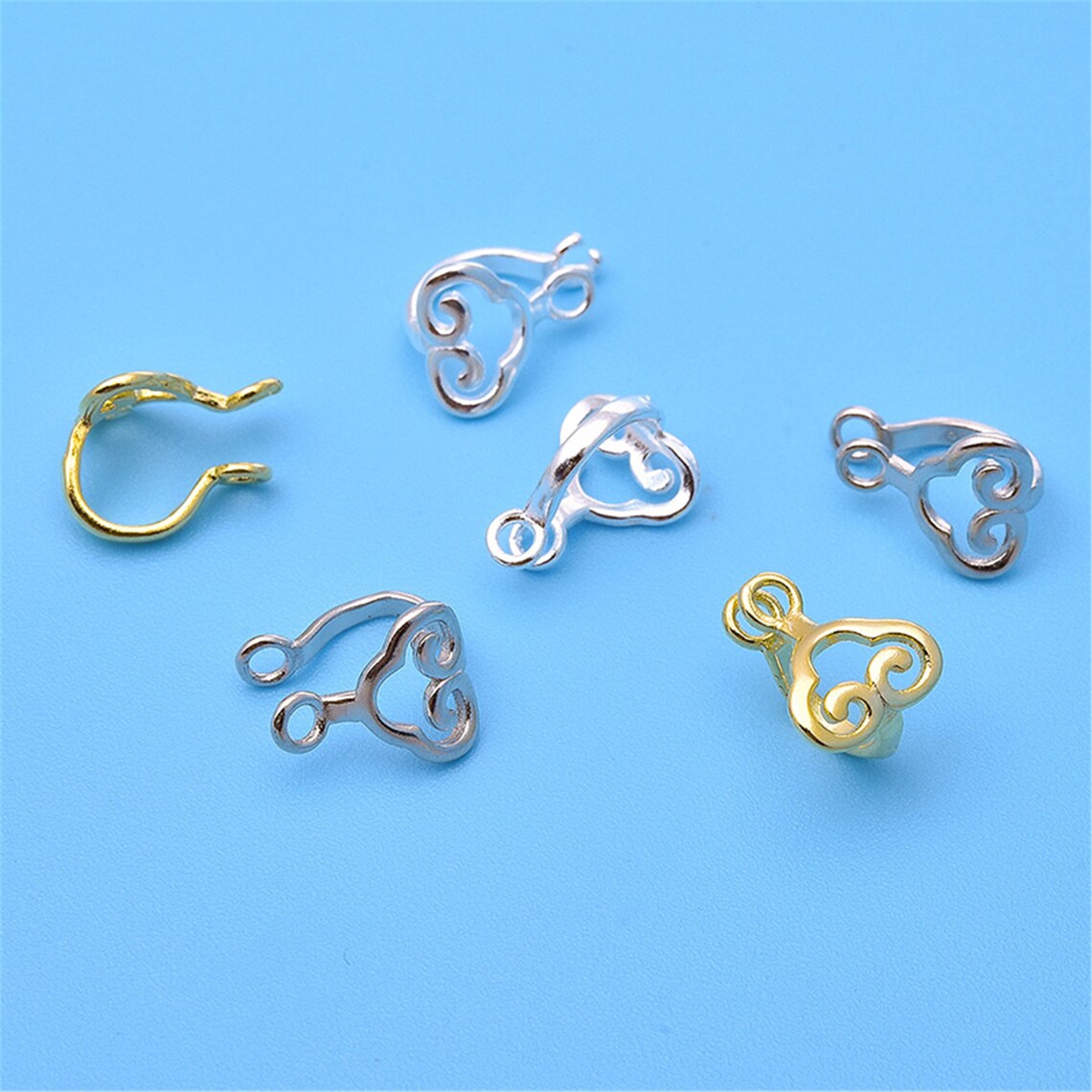 Sterling Silver Lucky Cloud Pinch Bails, S925 Silver Charm Pinch Bail ...
