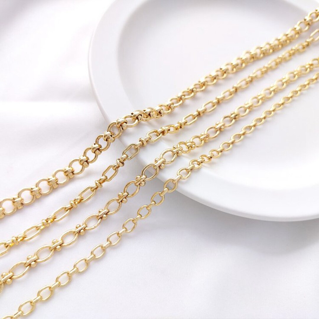 14K Gold Plated Brass Oval Chain, Gold Tone O Shape Chain, Unfinished ...