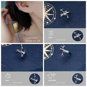 Sterling Silver CZ Zodiac Ear Cuff, 925 Silver Constellation Ear Cuff ...