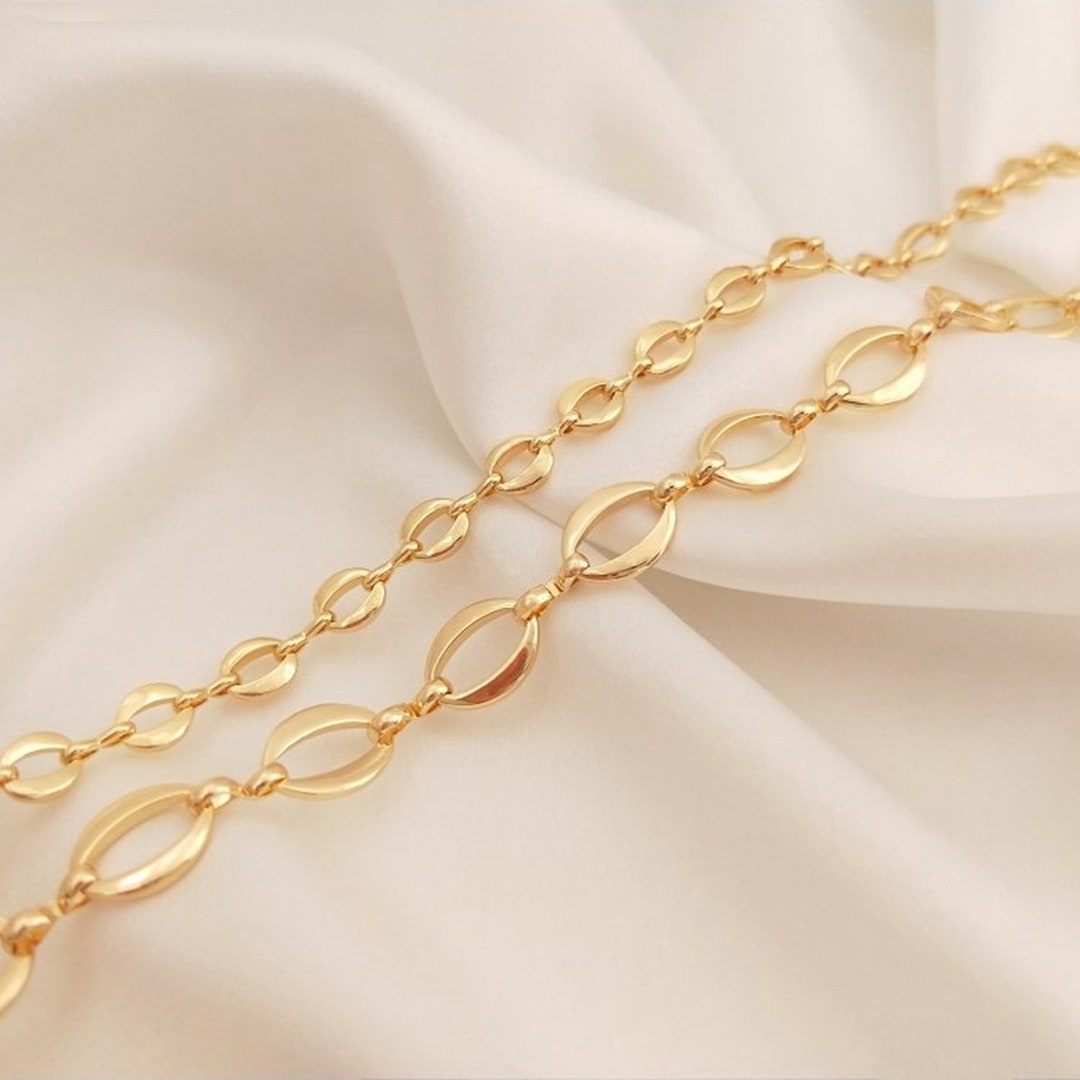 14K Gold Plated Oval Shape Chain, Gold Tone Plain Chain for Jewelry ...