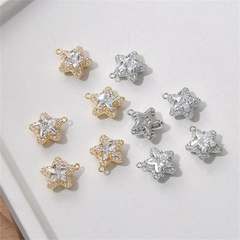 14K Gold Plated CZ Zircon Star Charm Pendant, Celestial Bracelet, Night ...