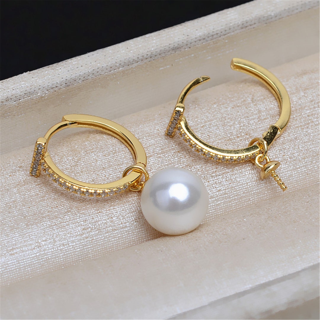 Sterling Silver CZ Round Hoop Earrings Setting, S925 Silver Ear Wire ...