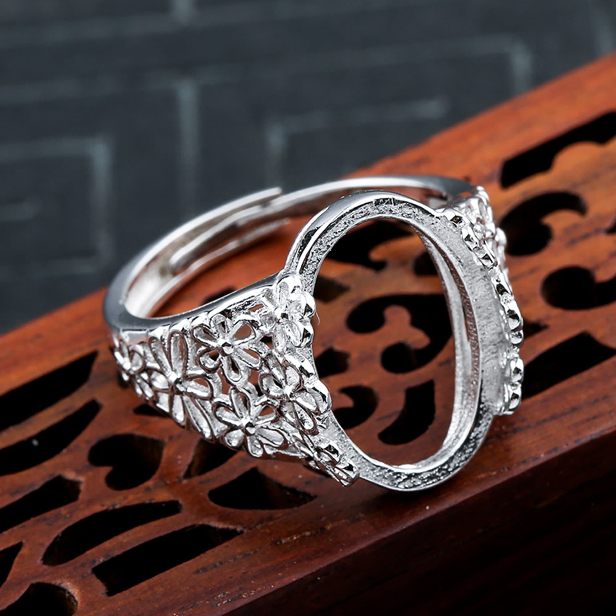 Sterling Silver Flower Ring Setting s925 Silver Oval Bezel | Etsy