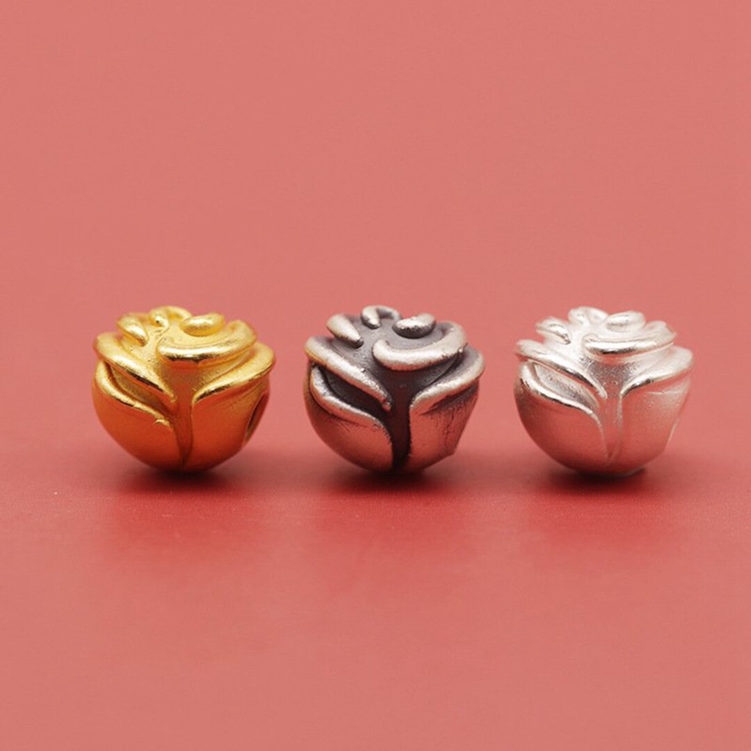Sterling Silver Rose Beads, Flower Bead, Romantic Bead, Rosebud Bead ...