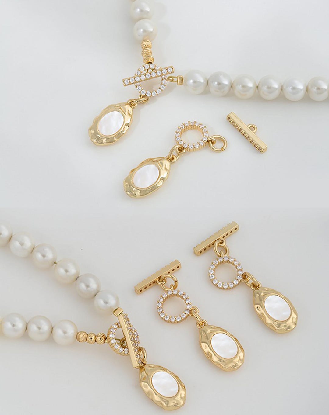14K Gold Toggle Clasp With Teardrop Charm, Gold Tone Round Toggle ...