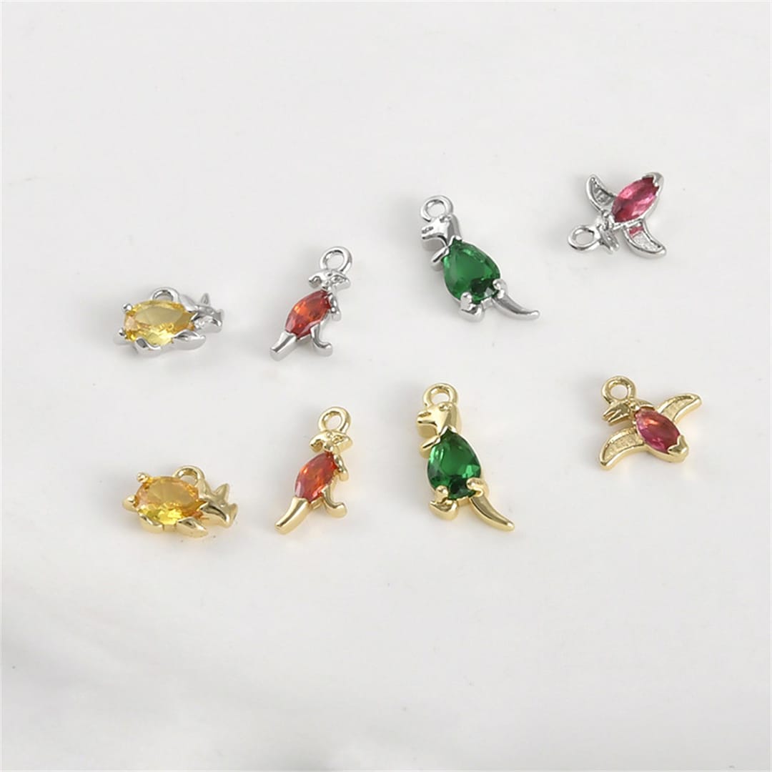14K Gold Plated CZ Dinosaur Charm Pendant,dino Pendant, Prehistoric ...