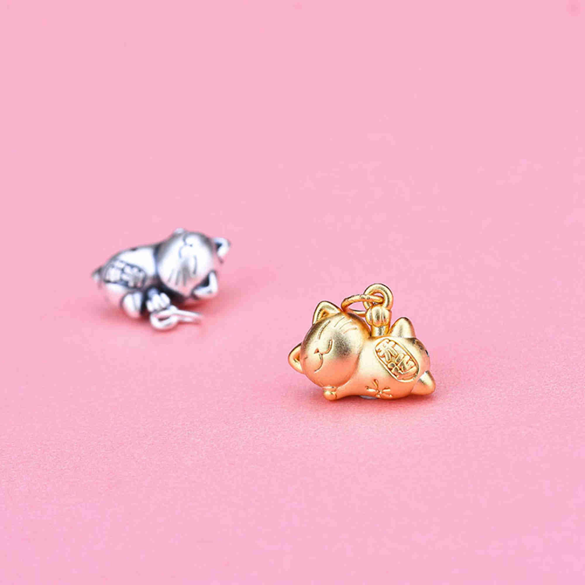 Sterling Silver Cat Charm, S999 Silver Cat Charm for Jewelry Making ...