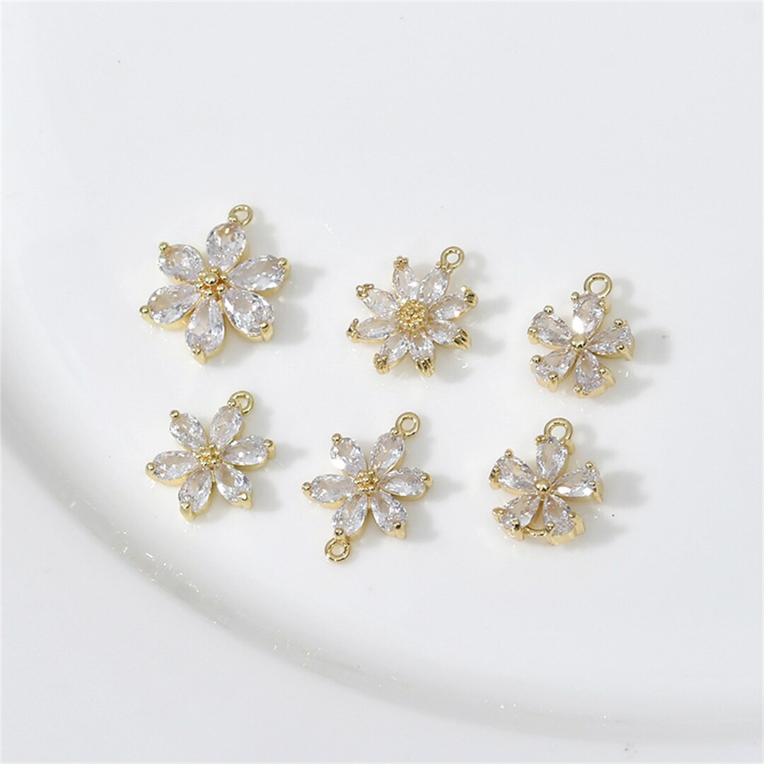 14K Gold Plated CZ Daisy Connector Charm, Bloom Bracelet, Sunflower ...
