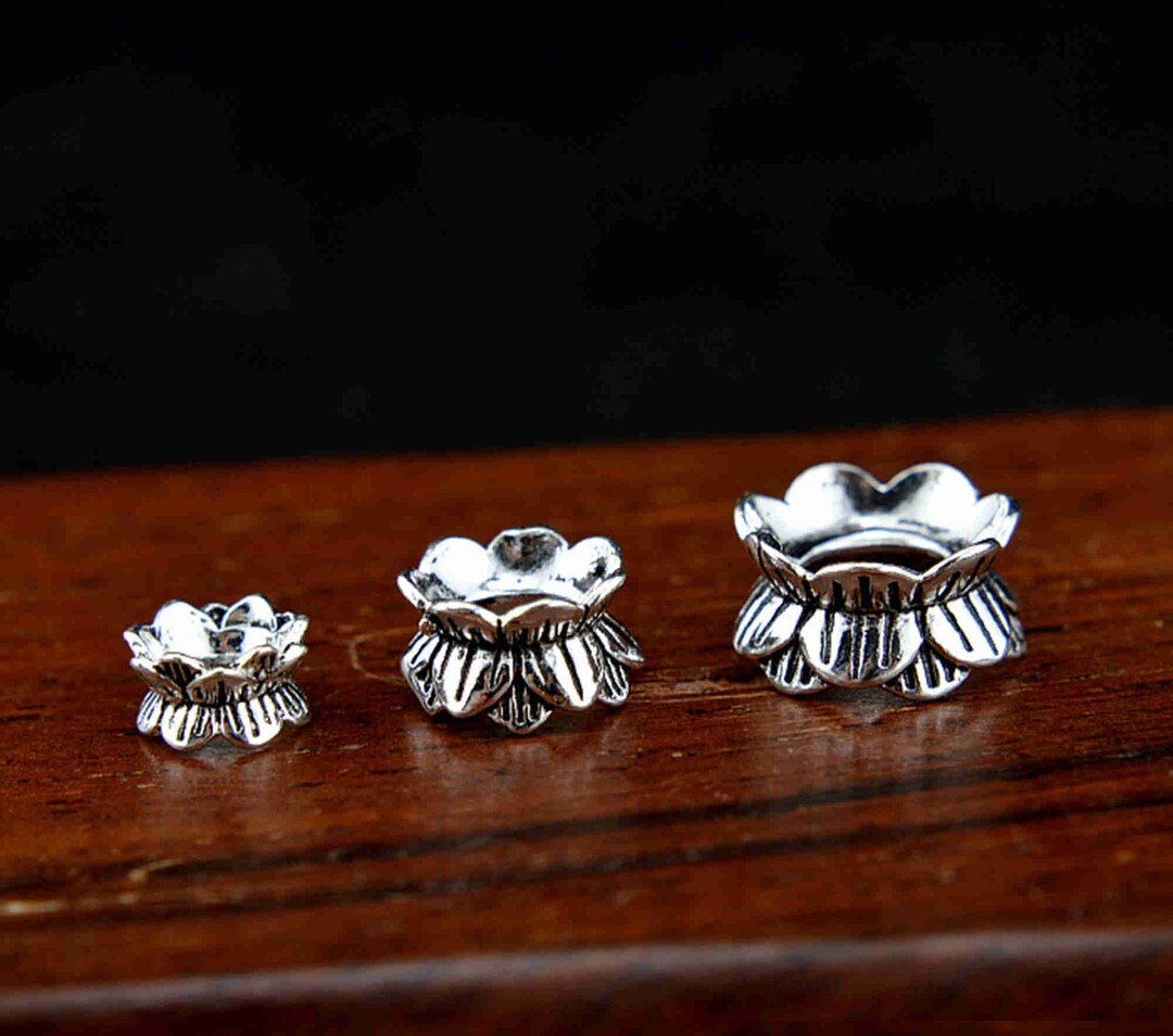 Sterling Silver Double Lotus Beads, Meditation Bead, Yoga Bead, Peace ...