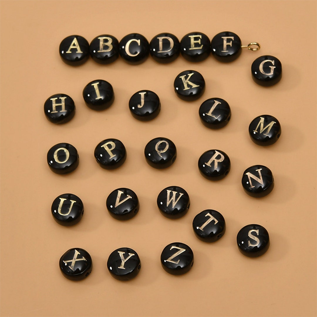 Black Shell Letter Beads, Alphabet Bead, Initial Bead, Uppercase Bead ...