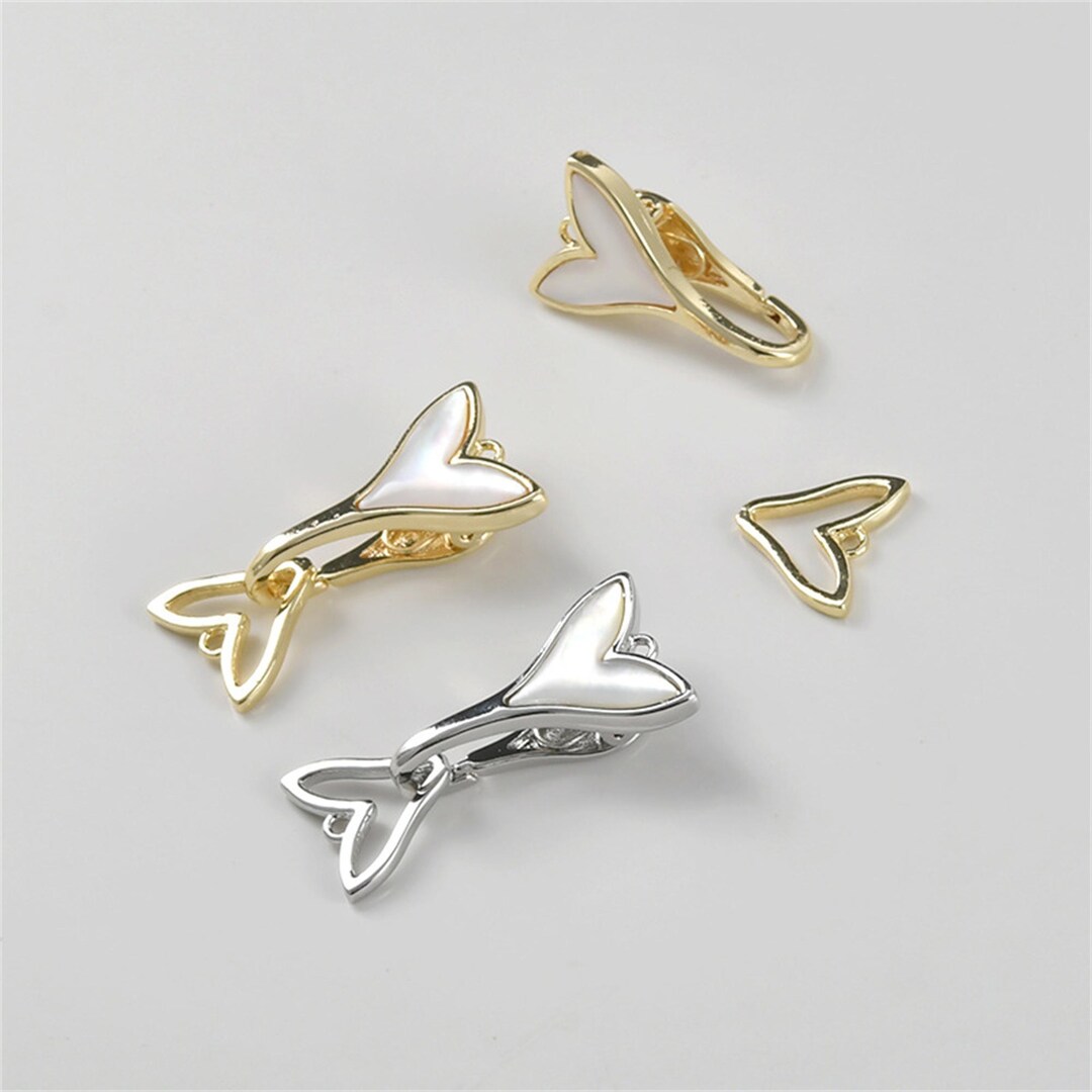 14K Gold Plated Hook and Eye Clasps, Shell Fish Tail Hook Clasps W ...