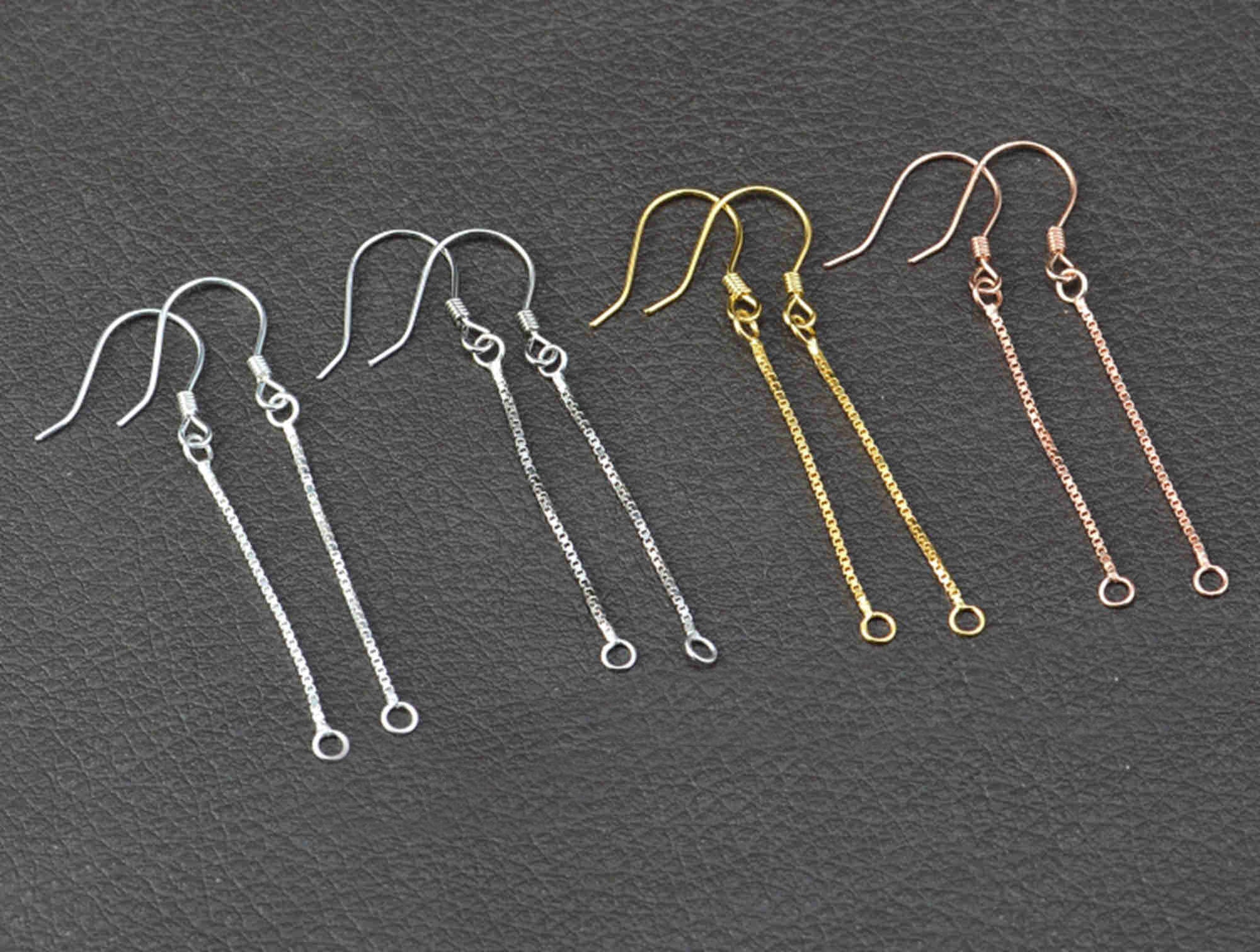 Sterling Silver Earring Hook With Box Chain, S925 Silver Earring for ...
