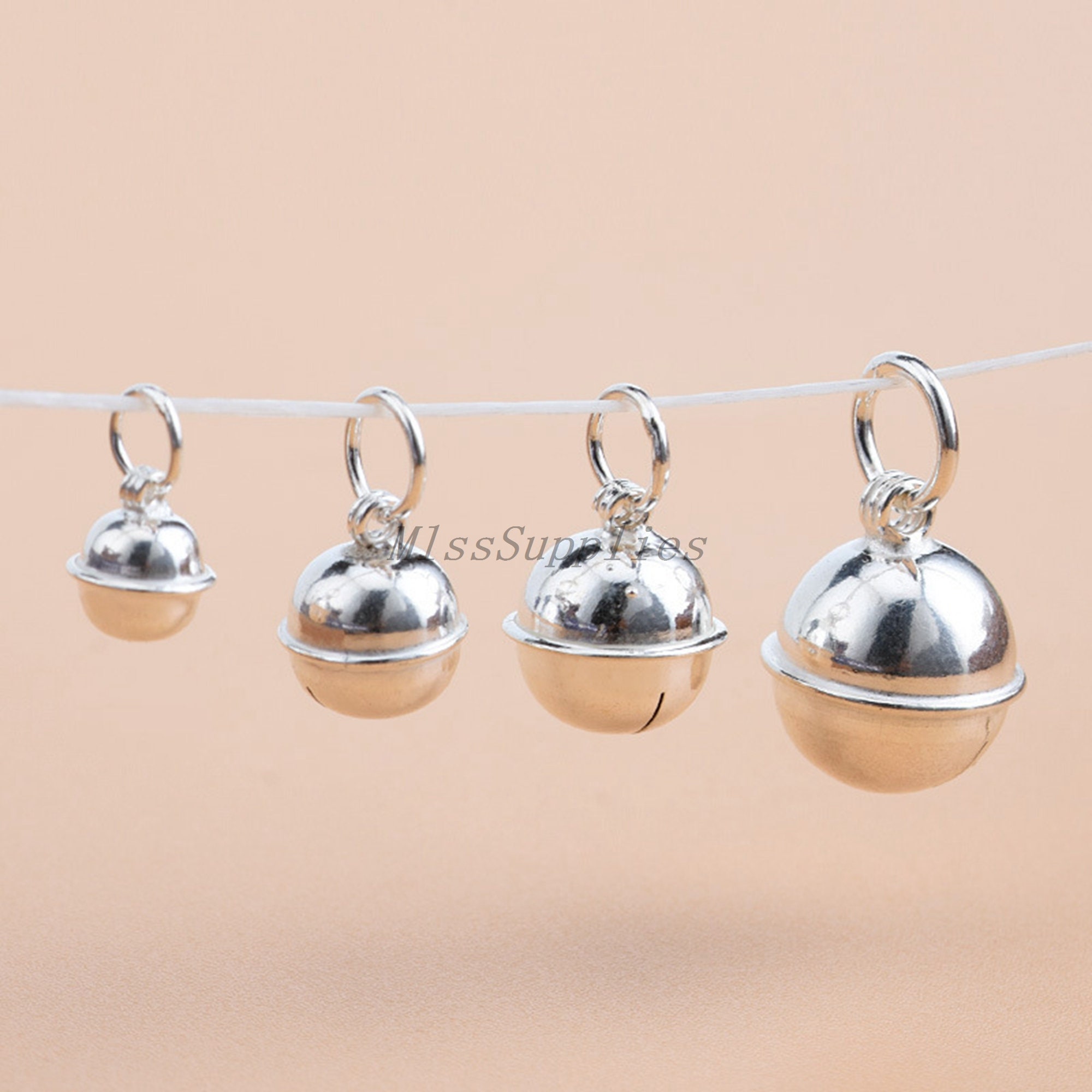 Sterling Silver Bell Charm S925 Silver Jingle Bell Charm for | Etsy