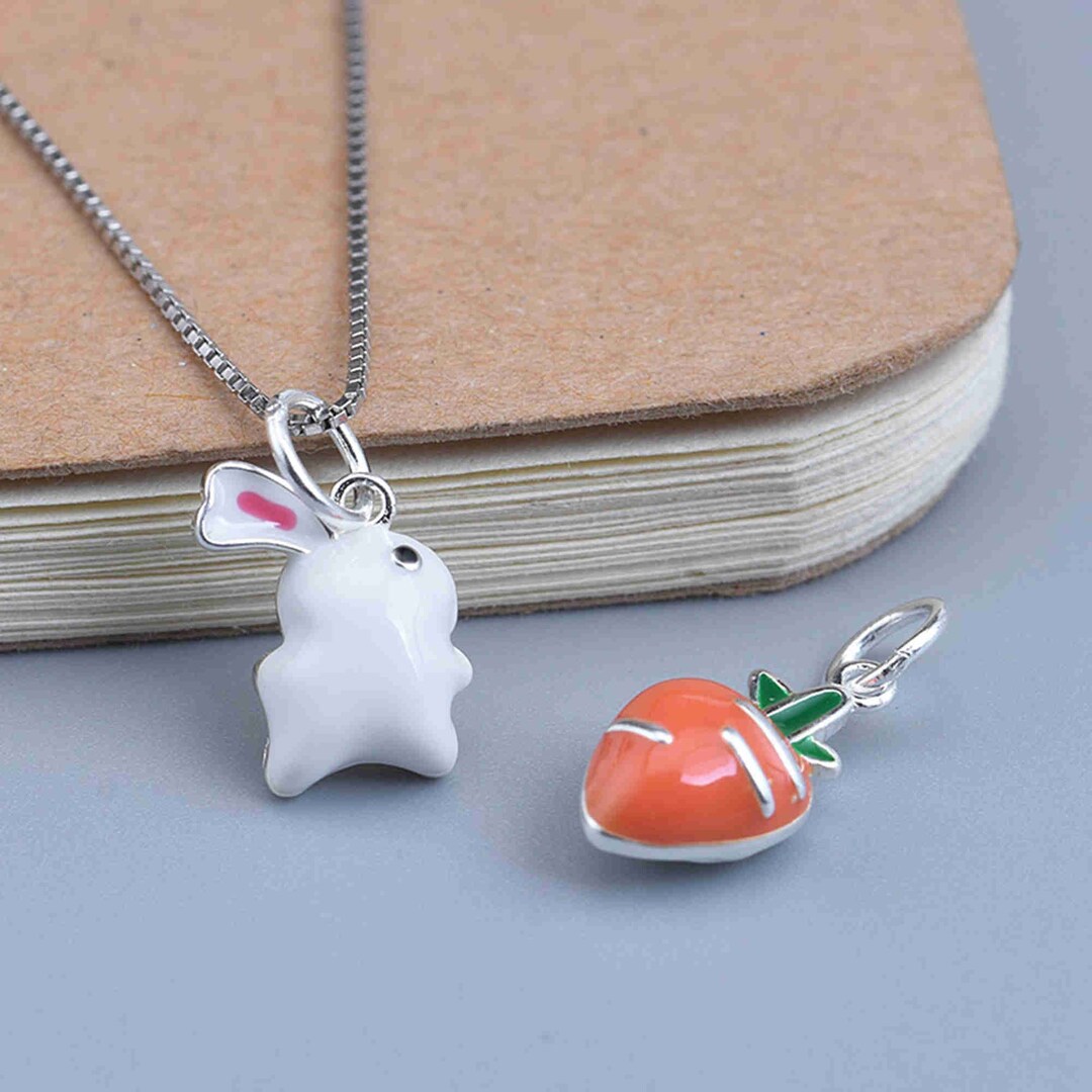 Sterling Silver Enamel Rabbit & Carrot Charm Pendant, Bunny Bracelet ...