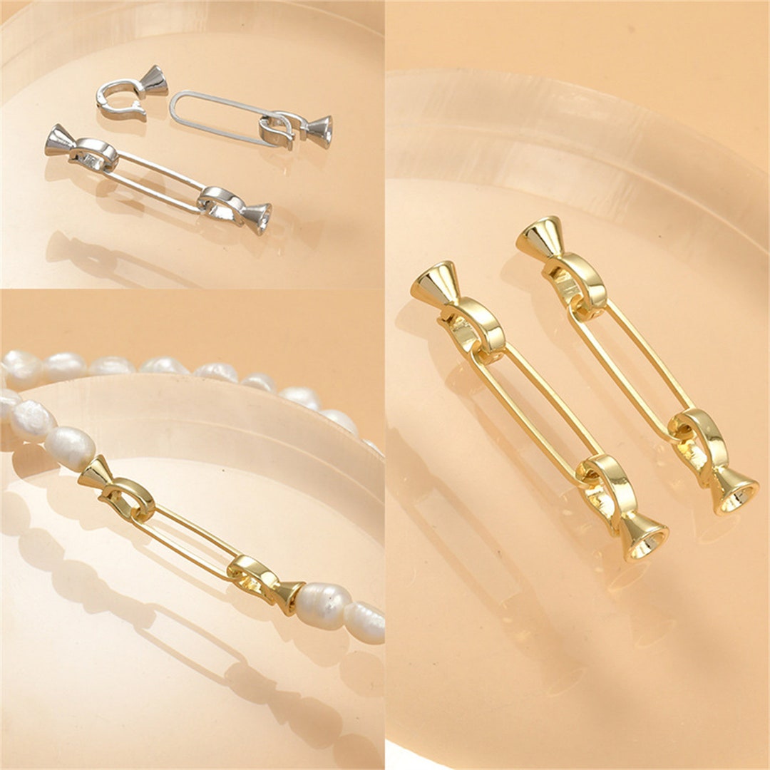 14K Gold Plated Pearl Clasp With Cord End Cap, Gold Tone Pearl Clasp ...