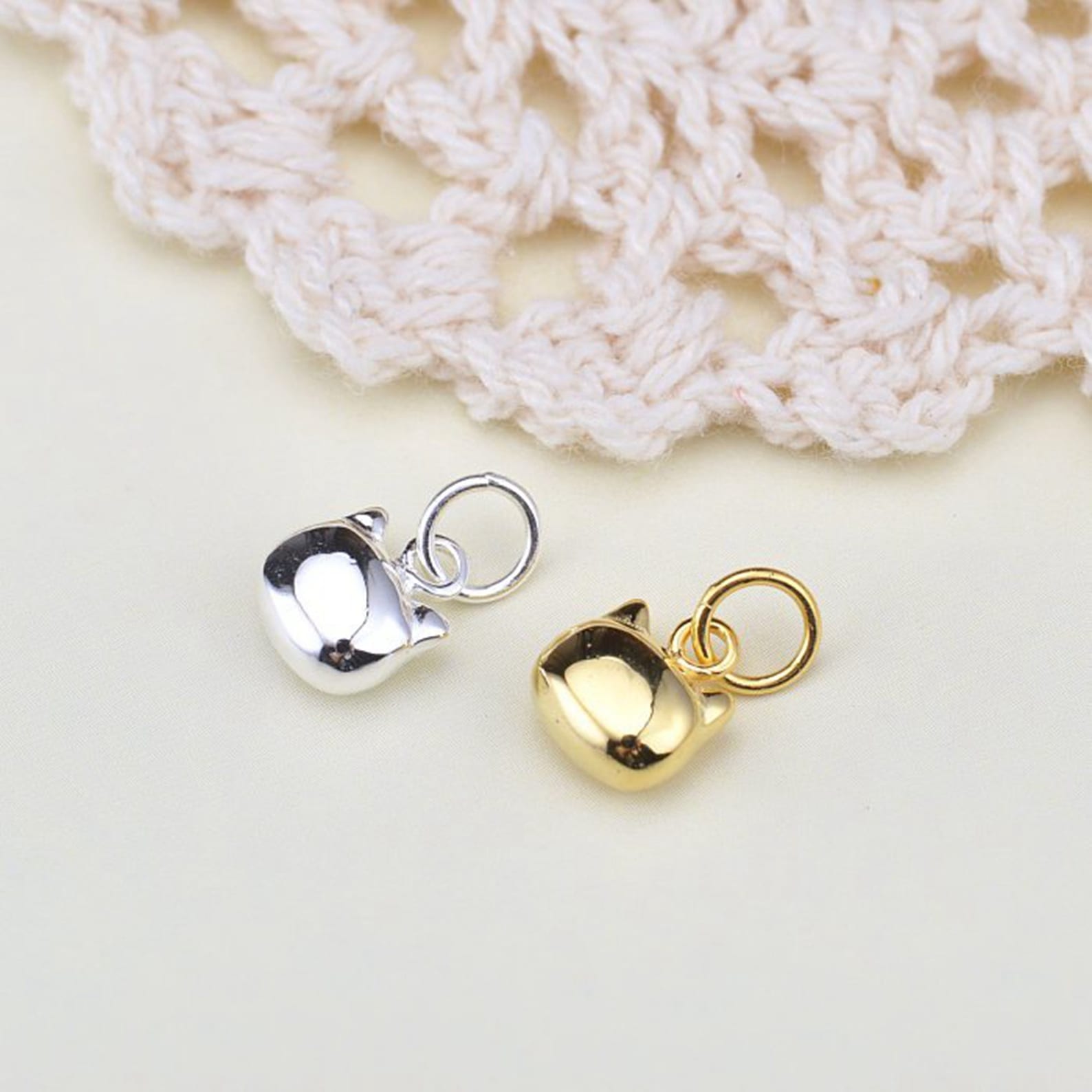 Sterling Silver Kitty Cat Charm, S925 Silver Shiny Cat Charm for ...