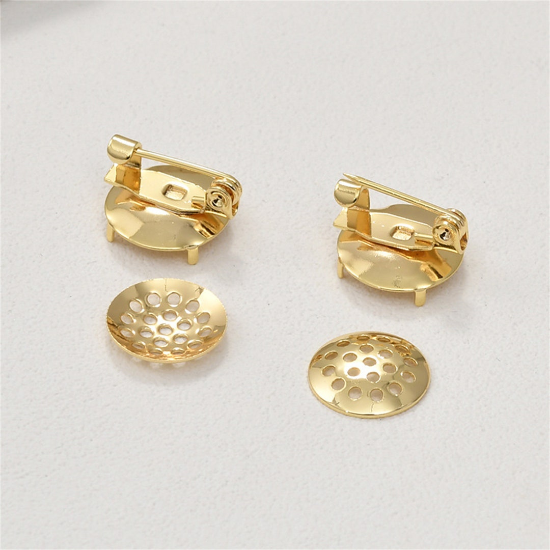 14K Gold Plated Round Brooch Pin, Hollow Circle Brooch, Safety Pin ...