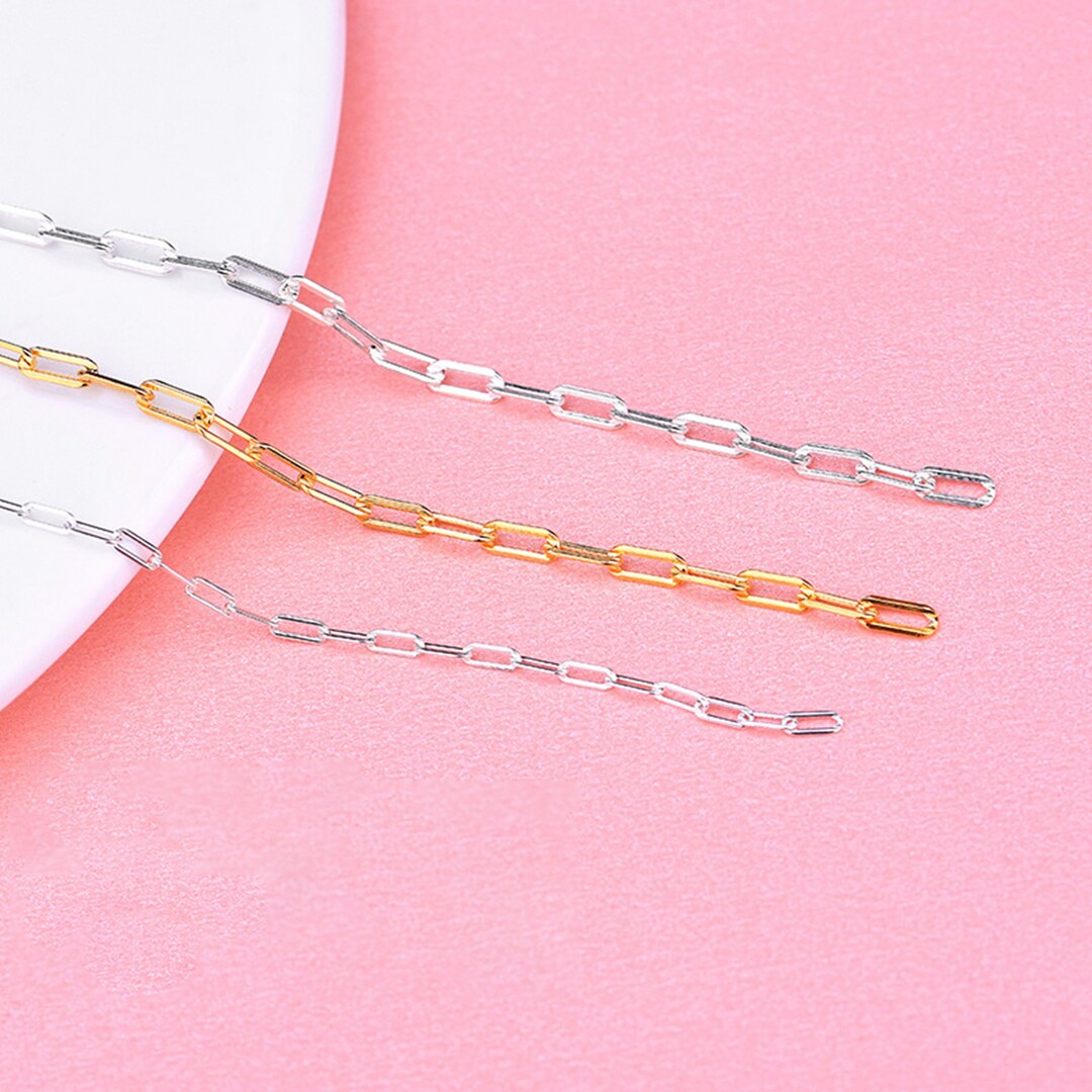 Sterling Silver Paper Clip Chain, S925 Silver Rectangle Drawn Cable ...