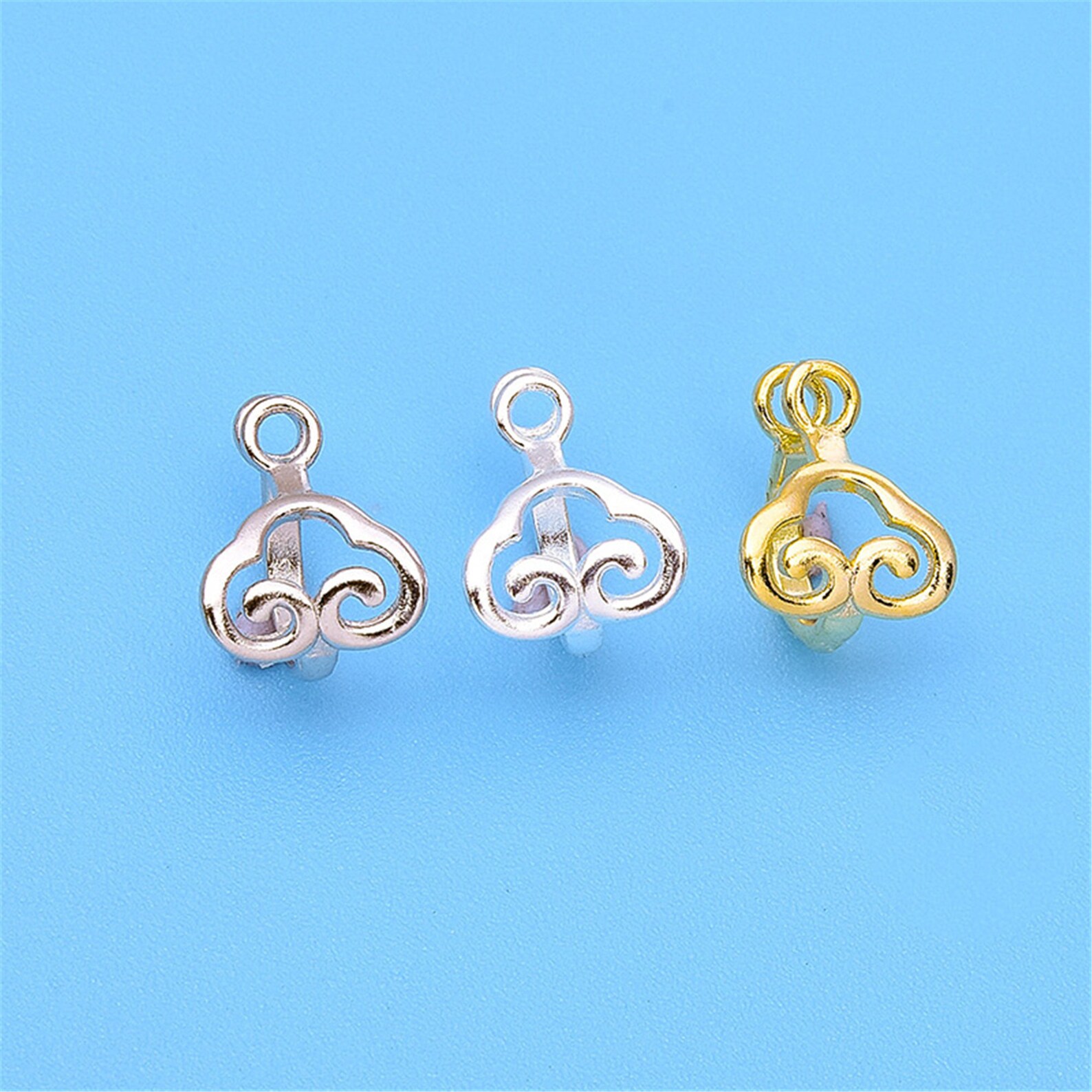 Sterling Silver Lucky Cloud Pinch Bails, S925 Silver Charm Pinch Bail ...
