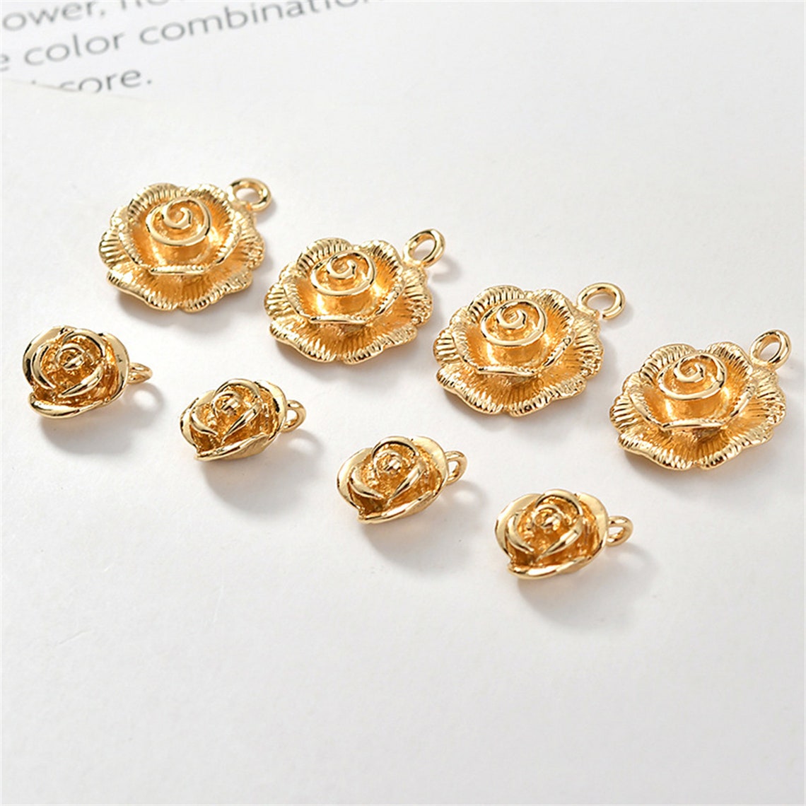 18K Gold Plated Rose Charm Pendant, Bloom Bracelet, Flower Necklace ...