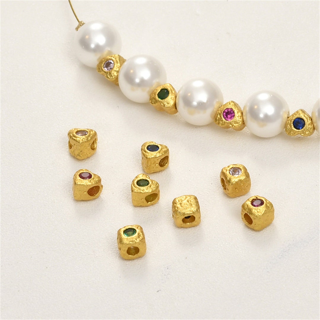 Vintage Gold Plated Love Heart Bead, Hammered Cube Bead, Block Bead ...