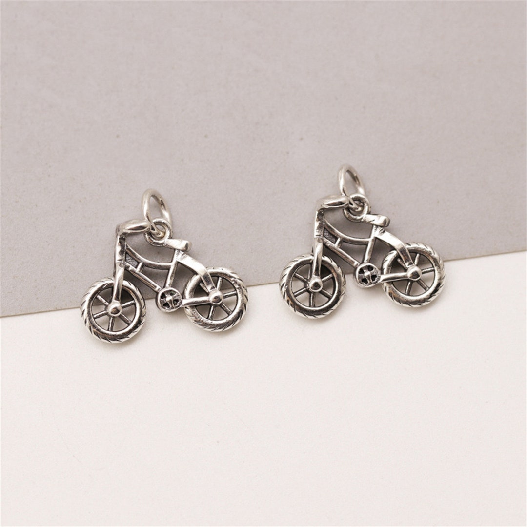 Sterling Silver Bicycle Charm Pendant, Bike Bracelet, Cycling Necklace ...