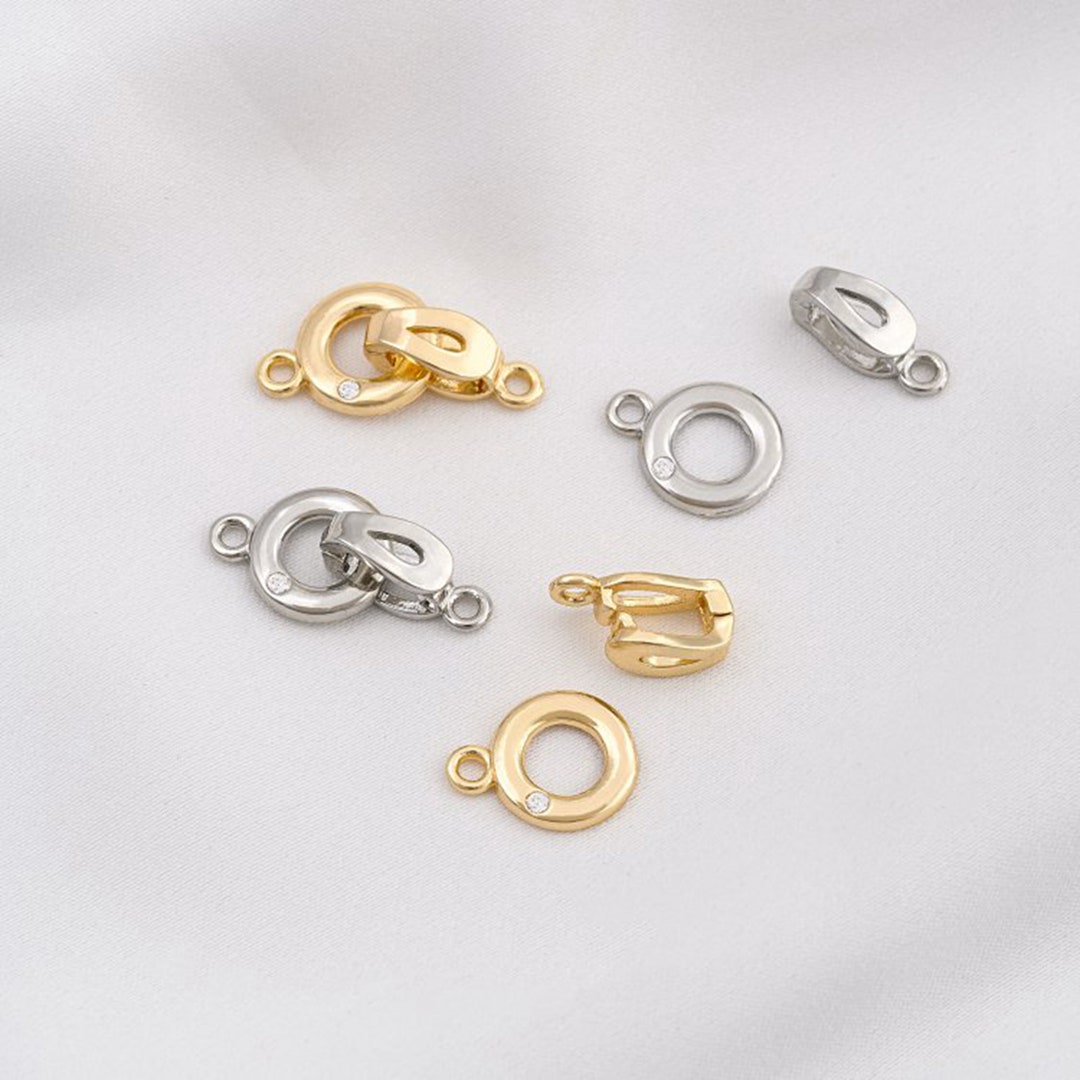 14K Gold Plated Round Trigger Clasp, Brass Pearl Clasp With Cz ...
