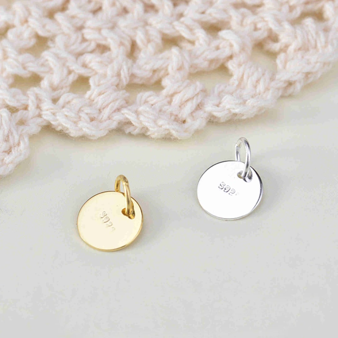 Sterling Silver Smooth Disc Charm Pendant, Glossy Bracelet, Polished ...