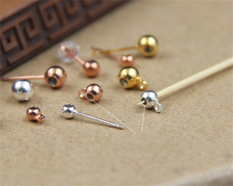 10pairs Sterling Silver Silicone Ear Posts, Ball Post Earring 3mm 4mm ...